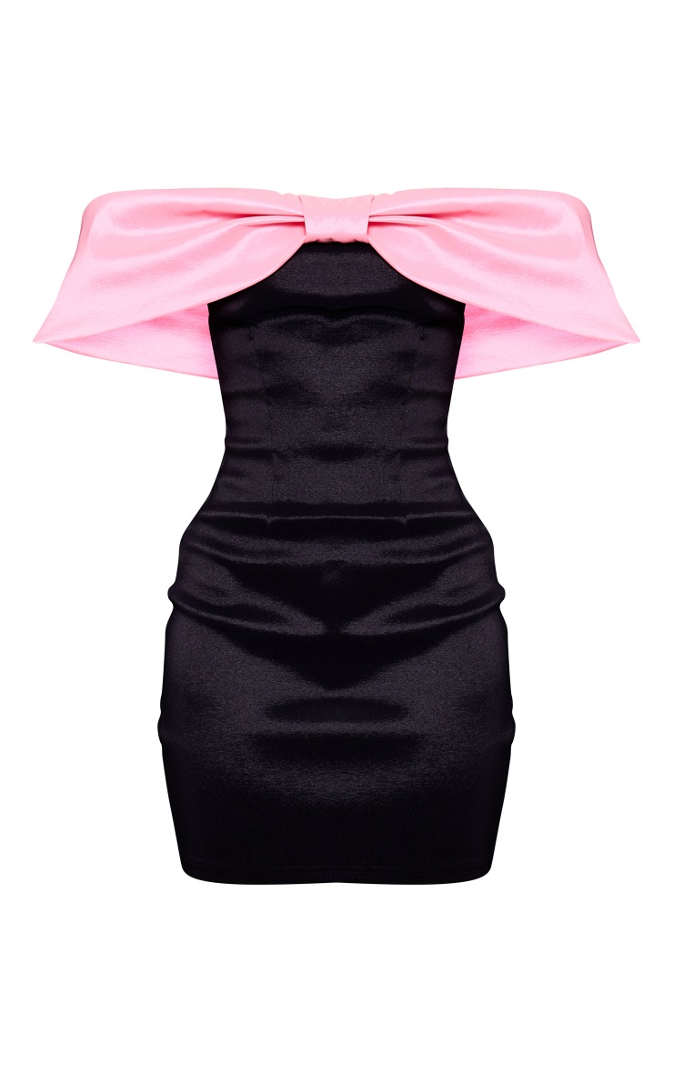 Pink Bow Detail Satin Bandeau Bodycon Dress | Dresses | PLT
