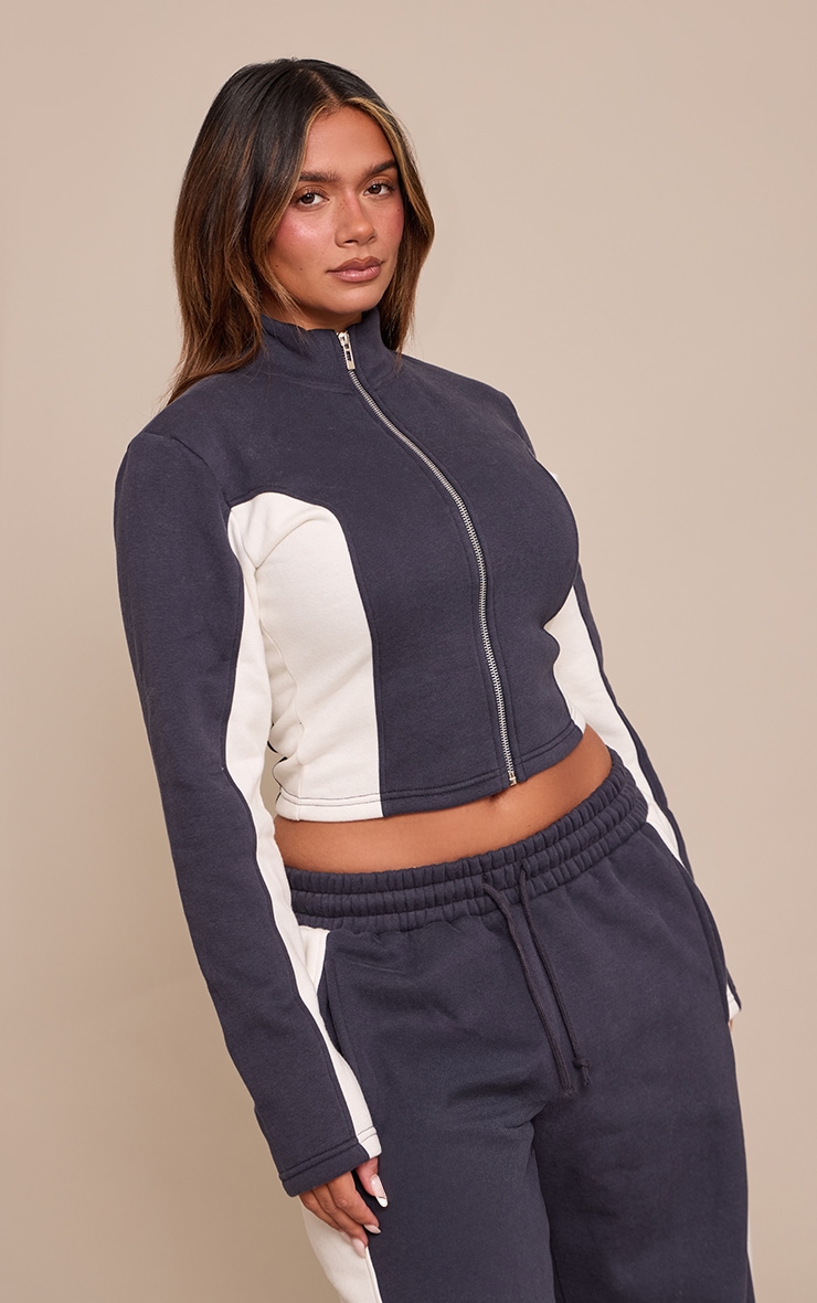 Shape Navy Contrasting Side Panel Zip Hoodie | Shape ...