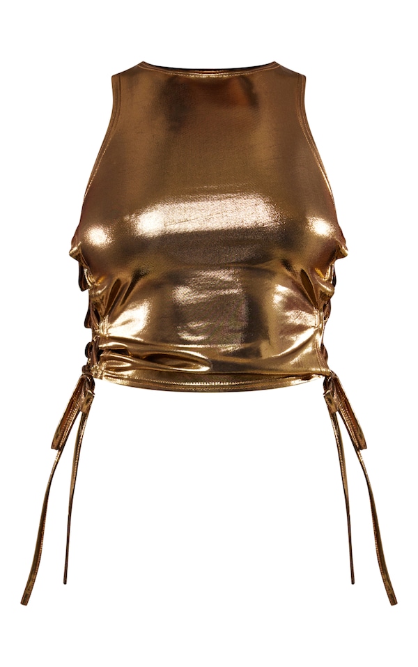 Gold Metallic Lace Up Side Crop Top | Co-ords | PLT IRE