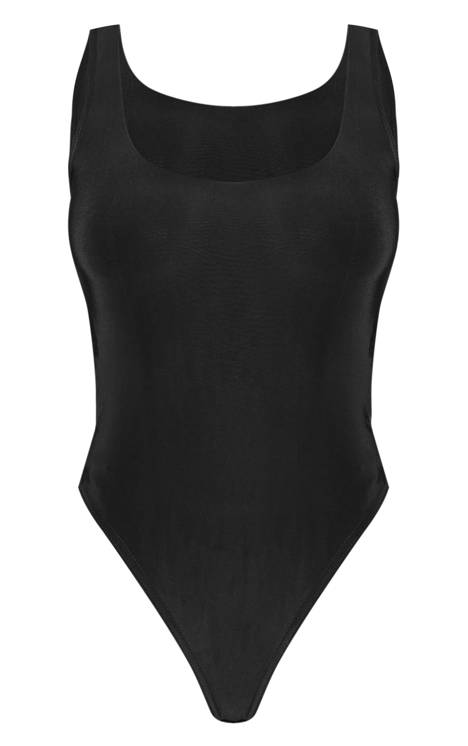 Black Basic Slinky Scoop Neck Bodysuit | Tops | PLT USA
