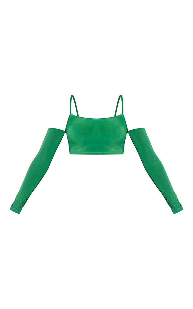 Bright Green Slinky Cold Shoulder Crop Top | PrettyLittleThing
