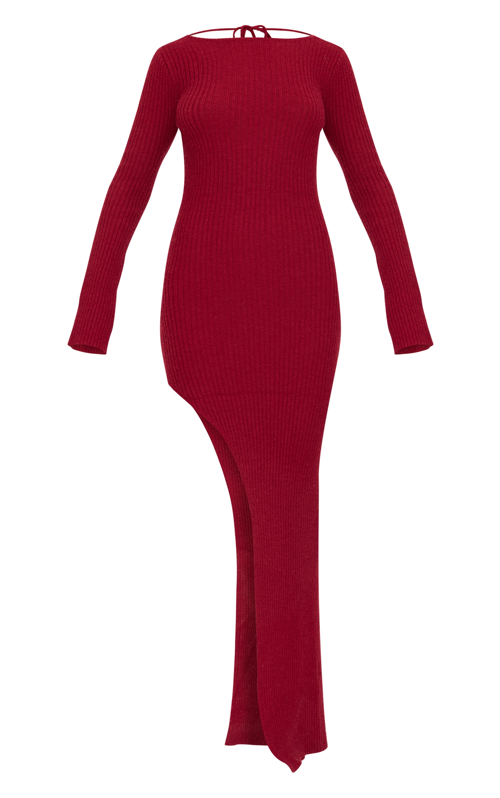 Burgundy Rib Knit Low Back Long Sleeve Maxi Dress | Knitwear ...