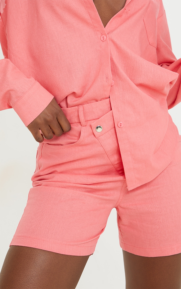 Tall Coral Linen Look Asymmetric Shorts | PrettyLittleThing USA