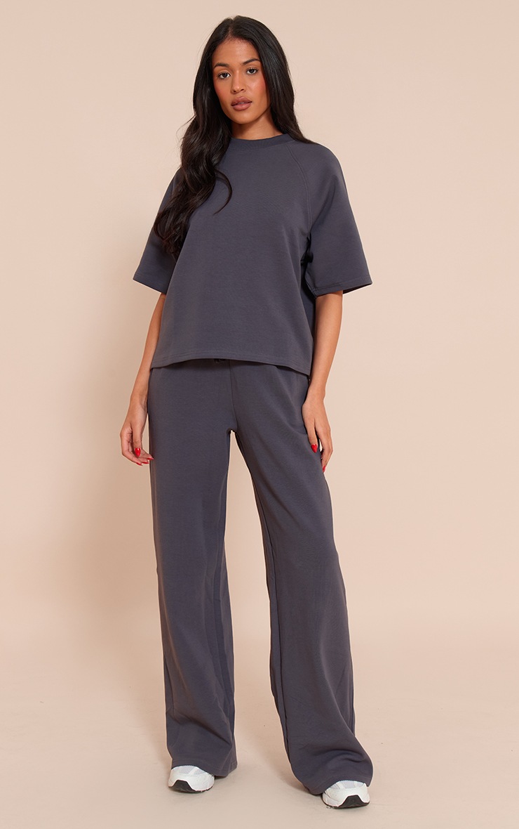 Tall Navy Interlock Wide Leg Joggers | Tall | PLT