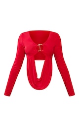 Petite Red Slinky Drape Longsleeve Crop Top | Petite | PLT