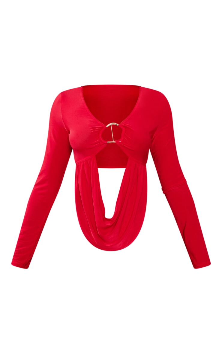 Petite Red Slinky Drape Longsleeve Crop Top | Petite | PLT