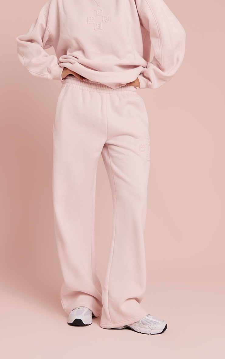 Baby Pink PLT Embossed Wide Leg Joggers | Athleisure | PLT