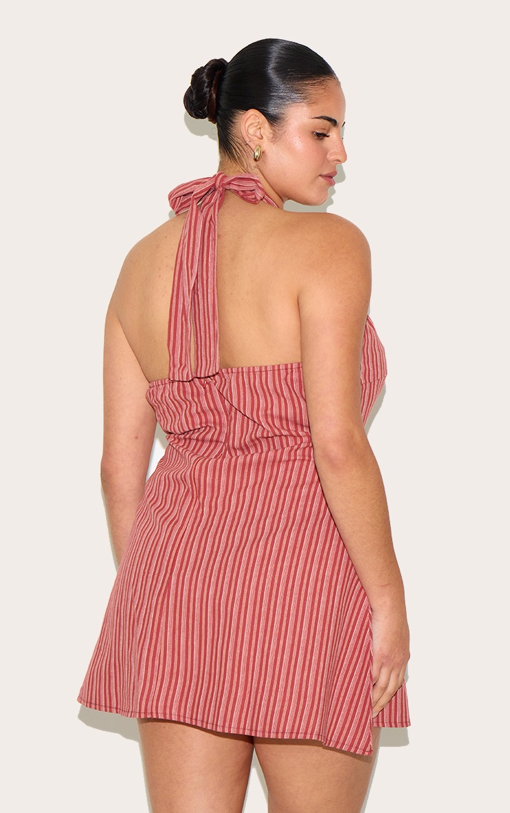 Plus Rust Striped Halterneck Shift Dress | Plus Size | PLT USA