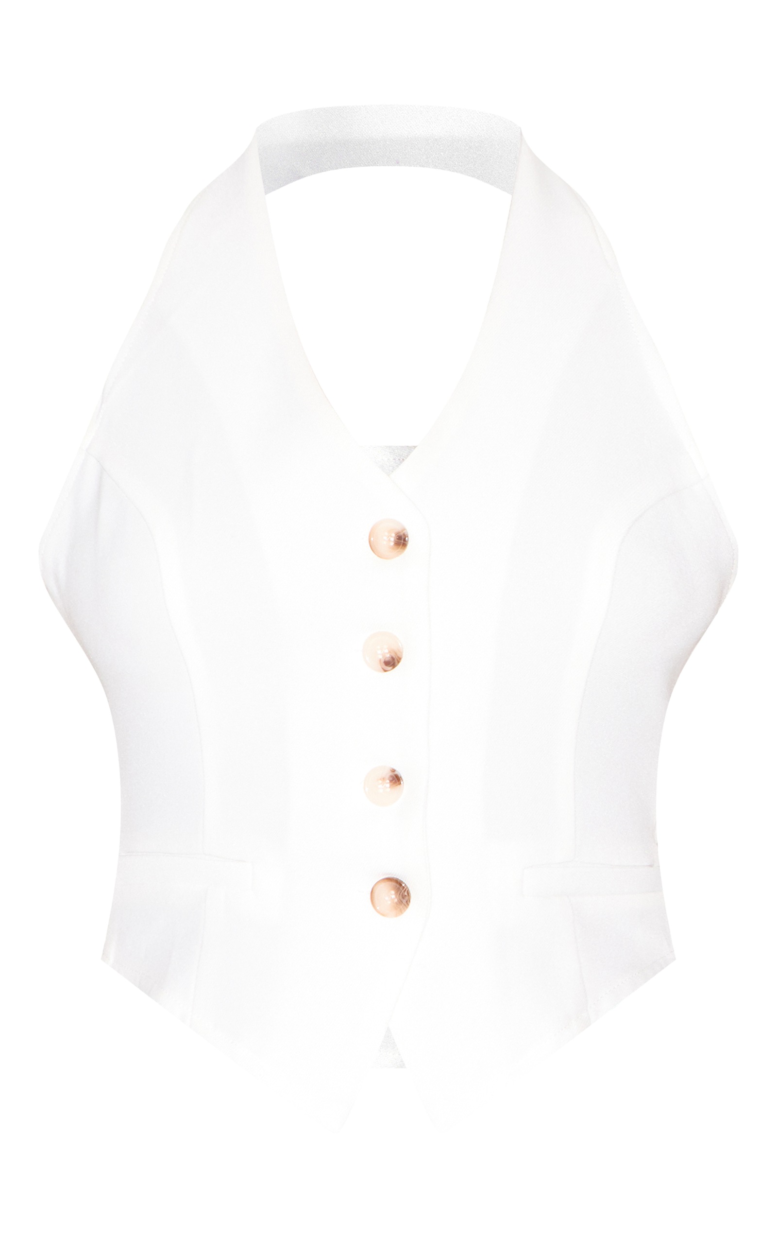 White Tailored Woven Backless Halterneck Waistcoat | Co-ords | PLT
