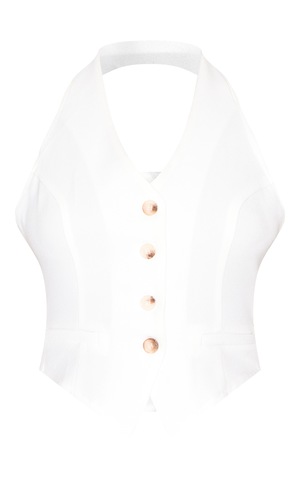 White Tailored Woven Backless Halterneck Waistcoat | Co-ords | PLT