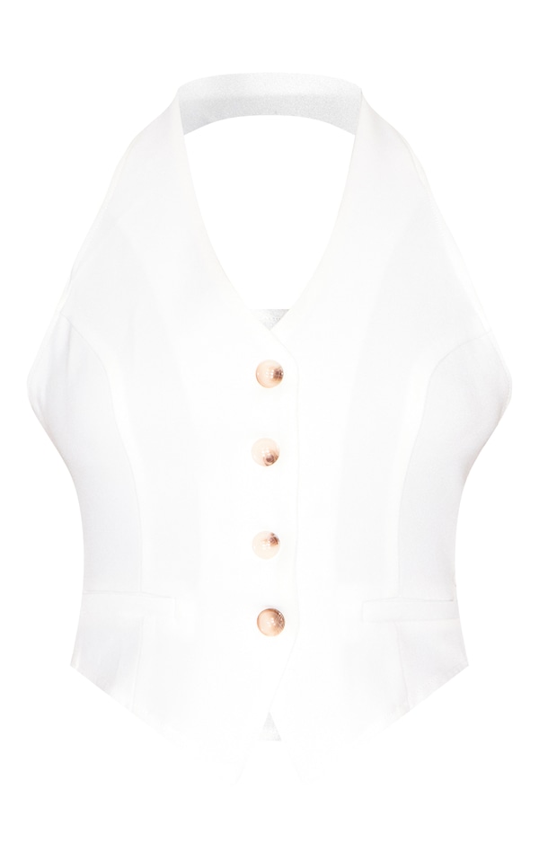 White Tailored Woven Backless Halterneck Waistcoat | Co-ords | PLT