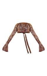 Chocolate Netted Silver Trim Wrap Beach Top | PrettyLittleThing