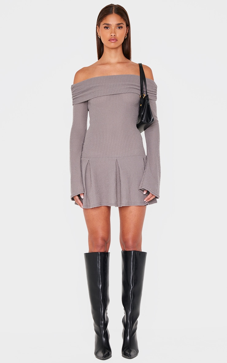 Robe Droite Gaufrée Texturée Gris Anthracite Plissée À Col | Robes ...