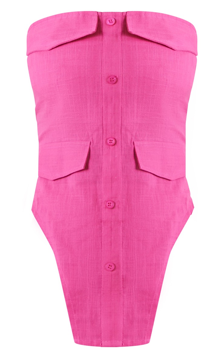 Tall Top corset rose vif effet lin à boutons devant | PrettyLittleThing FR