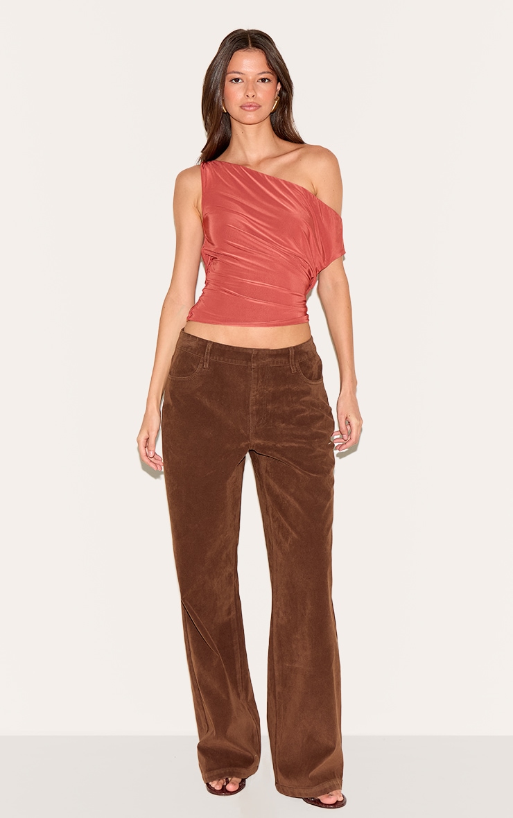 Rust Double Layer Slinky Twist Arm Cowl Long Top | Tops | PLT