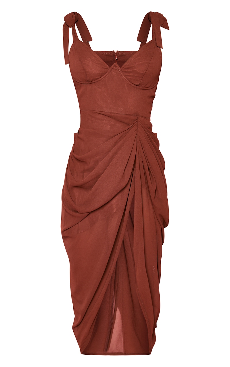 Chocolate Underwire Detail Draped Midi Dress | Dresses ...
