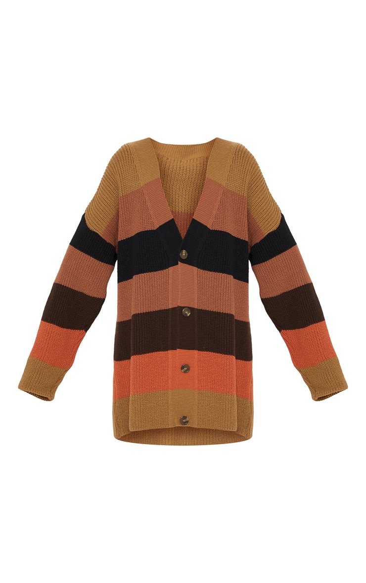 Rust Striped Knitted Cardigan | Knitwear | PrettyLittleThing USA