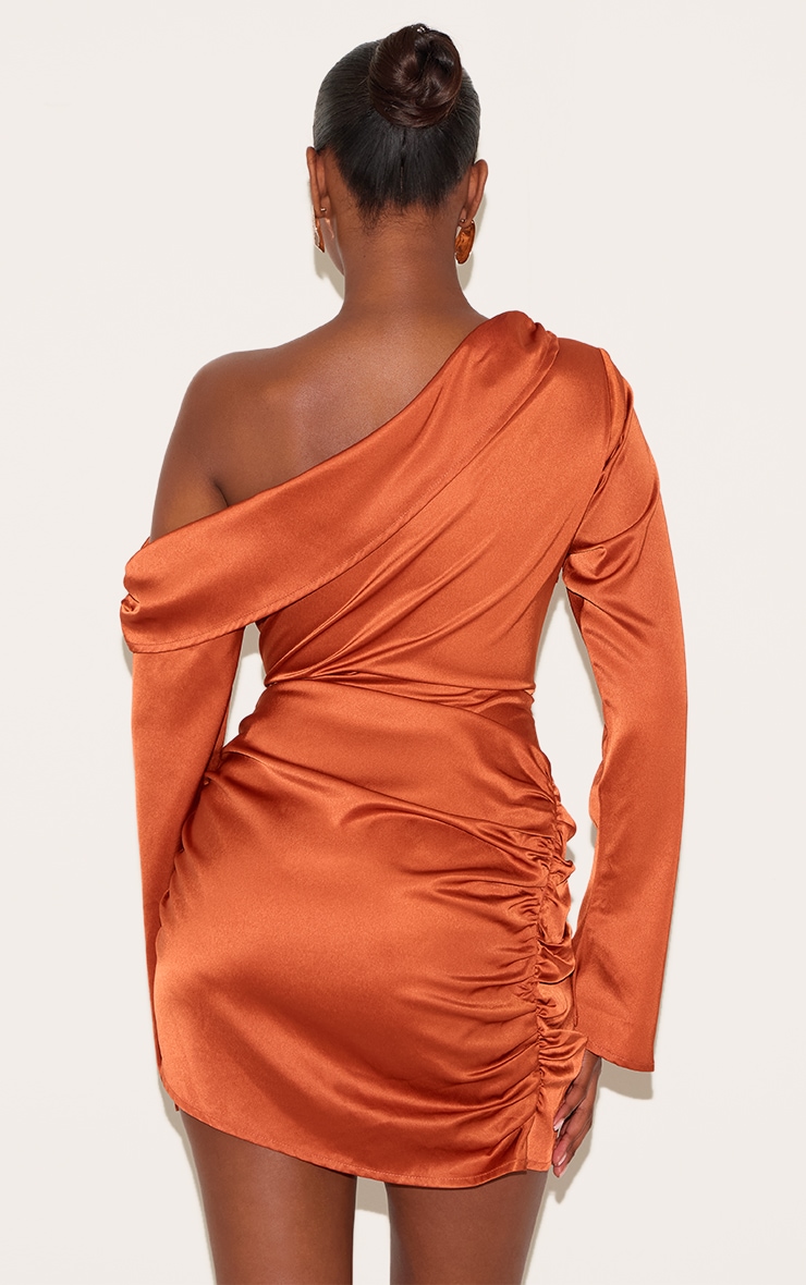 Burnt Orange One Shoulder Drape Bodycon Dress | Dresses | PLT USA