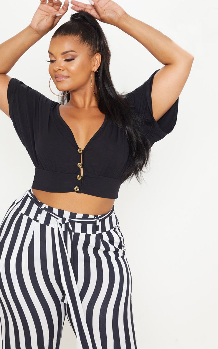 Plus Black Button Detail Crop Top | Plus Size | PLT