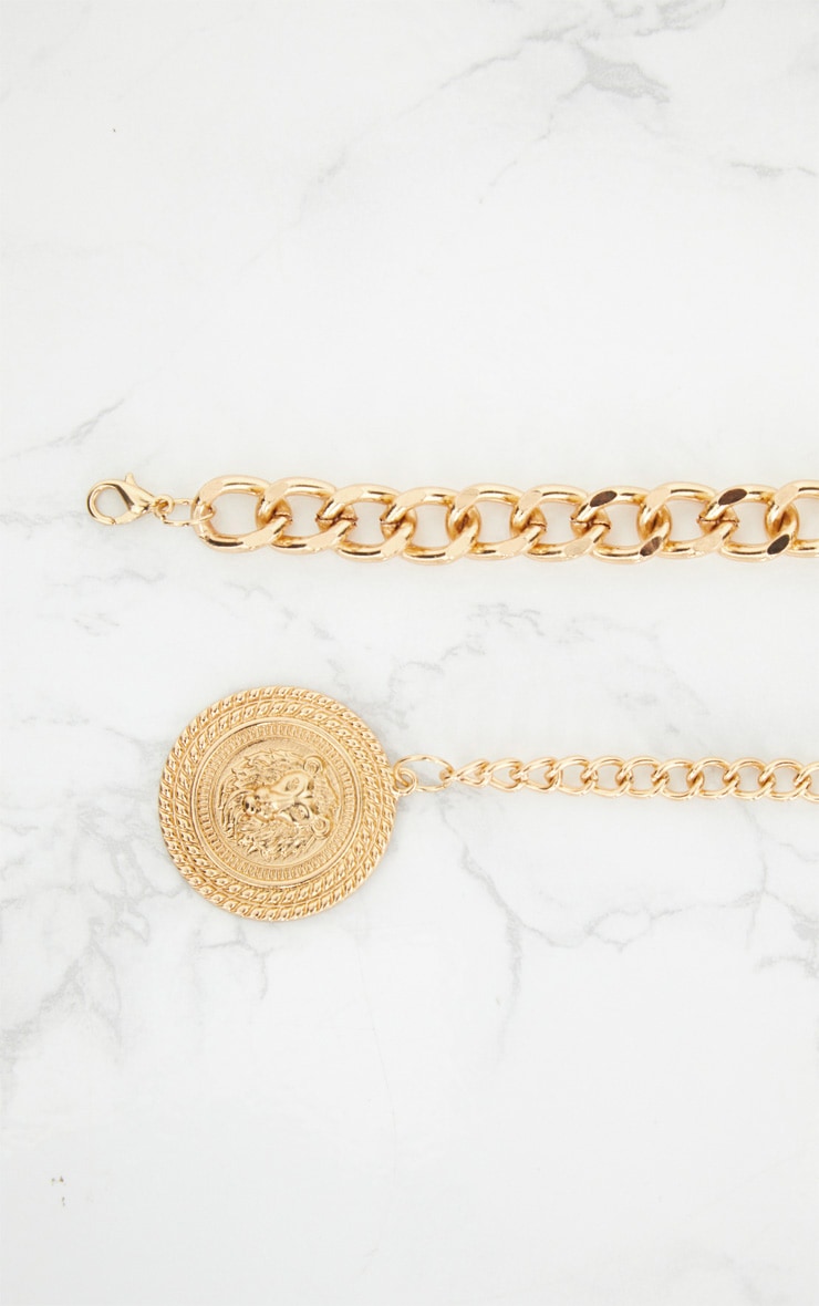 Gold Lion Pendant Drop Chain Belt | PrettyLittleThing USA