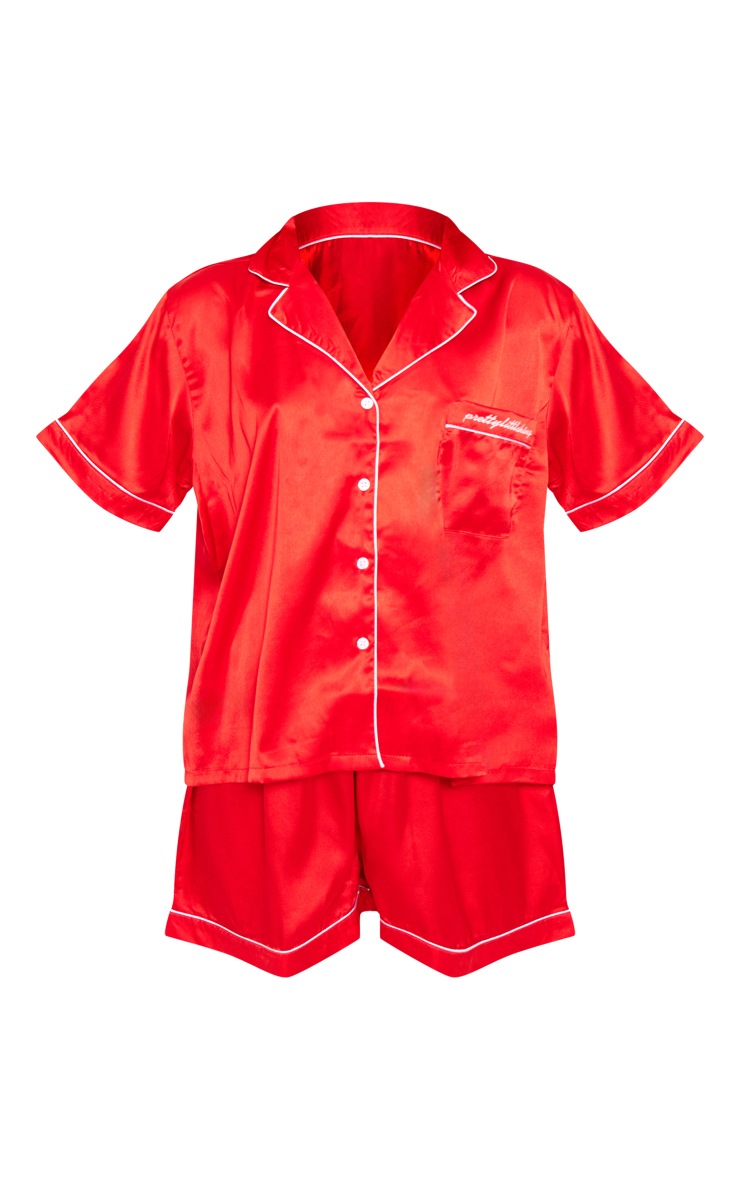 PLT Red Satin Embroidered Shorts Pajama Set | Lingerie & Nightwear ...