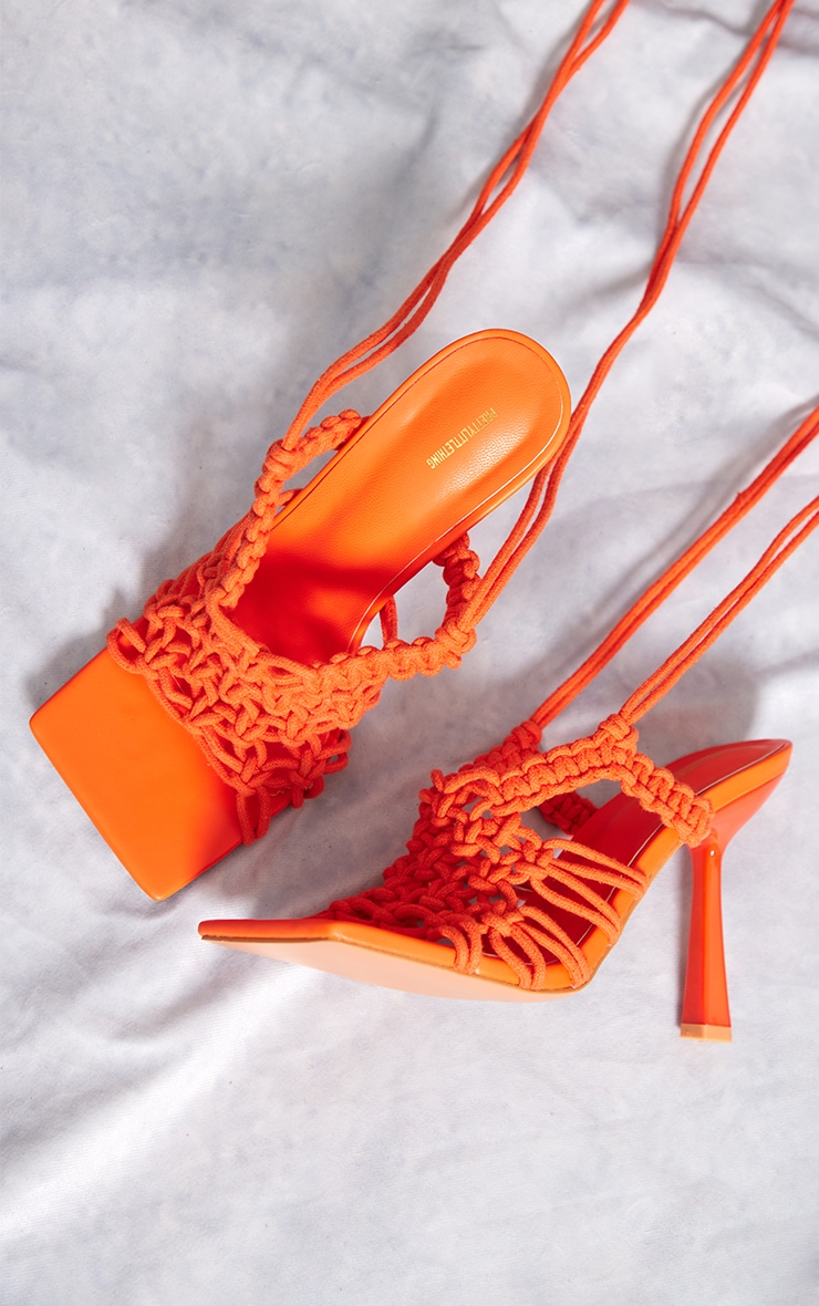 Orange Square Toe Woven Lace Up Heeled Sandals | Footwear ...