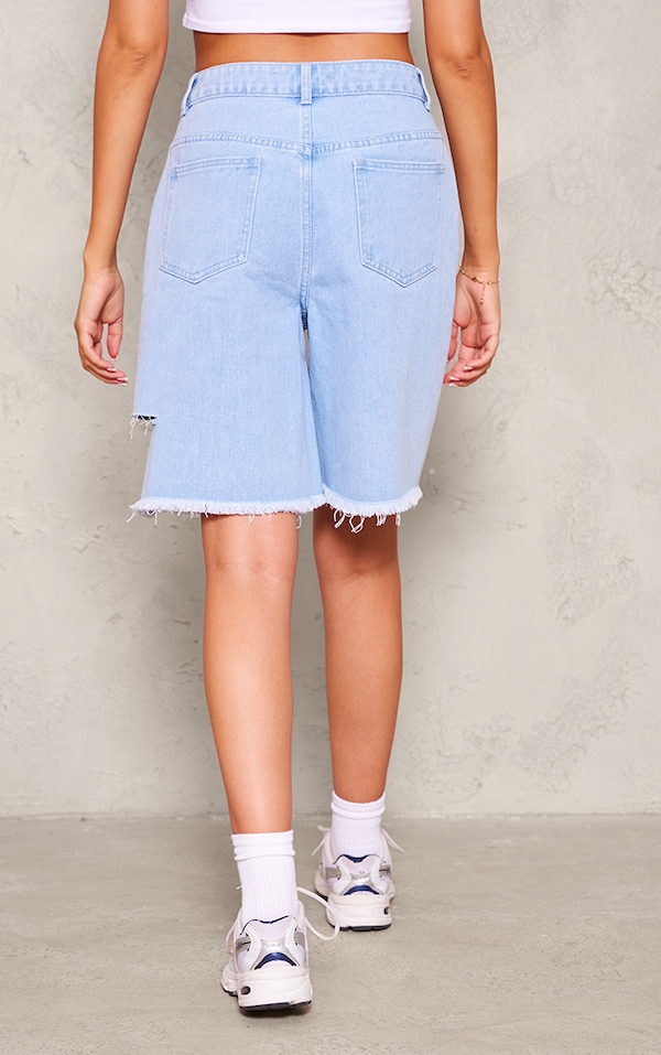 Tall Light Blue Wash Cut Out Detail Jorts | Tall | PrettyLittleThing USA