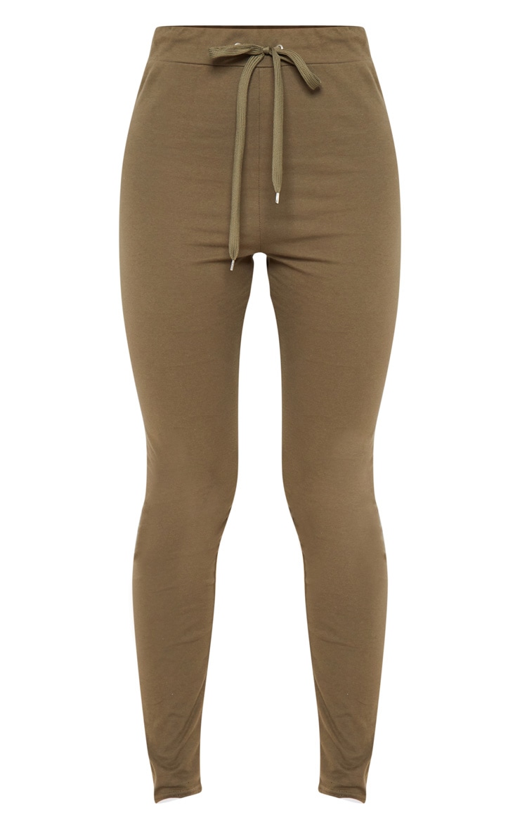 Khaki Drawstring Cotton Legging | PrettyLittleThing AUS