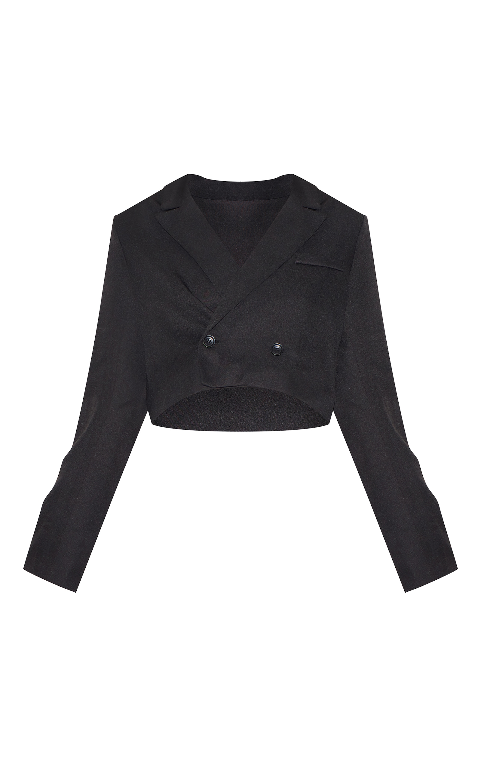 Black Woven Cropped Shoulder Padded Blazer | Outerwear | PLT USA