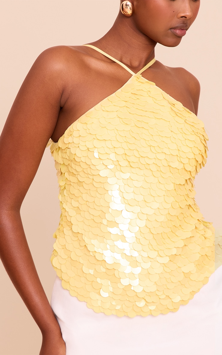 Lemon Premium Large Shell Sequin Halterneck Top | Tops | PLT