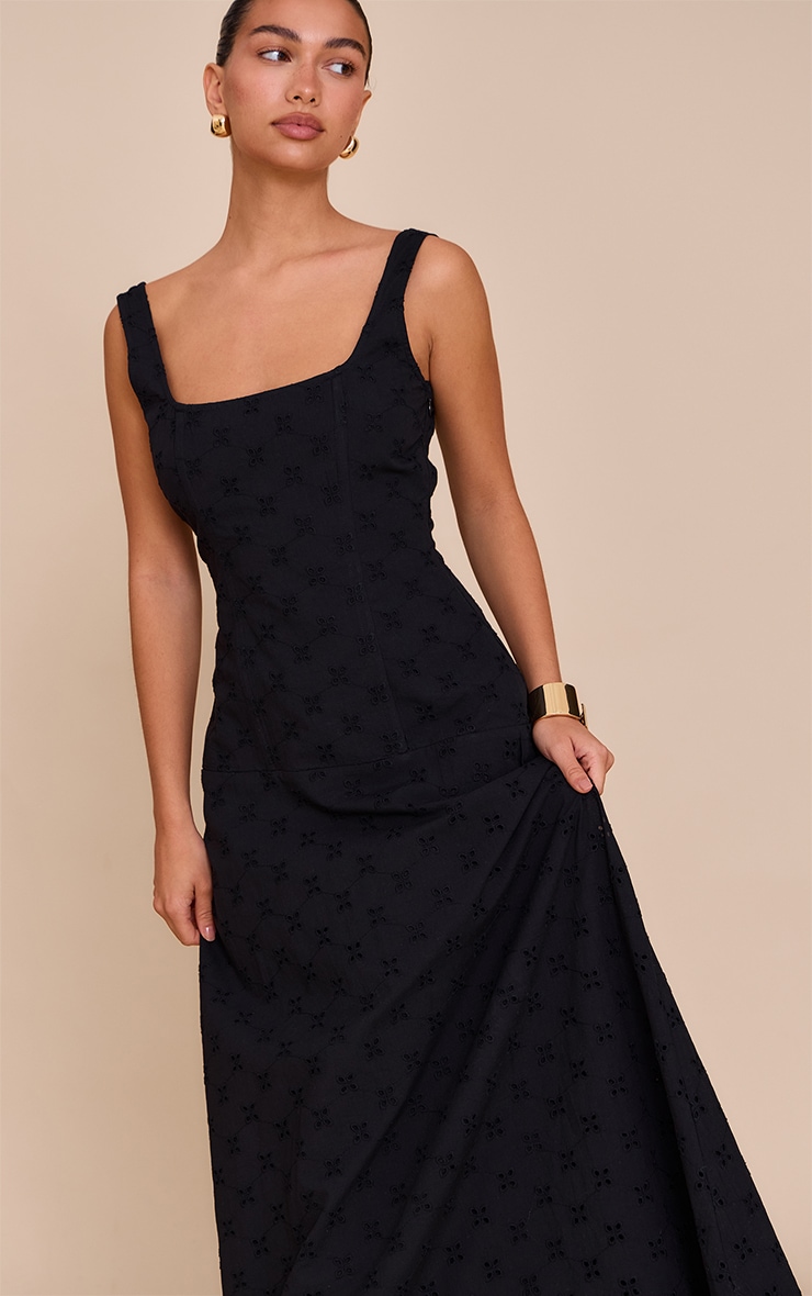 Black Broderie Corset Midaxi Dress | Dresses | PrettyLittleThing USA