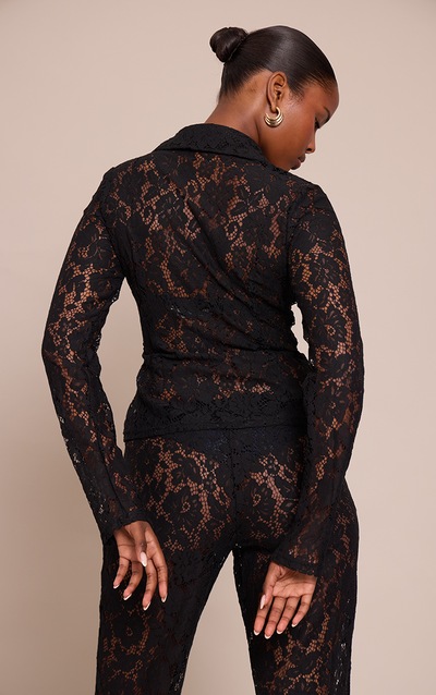 Black Lace Long Sleeve Shirt | Co-ords | PrettyLittleThing CA