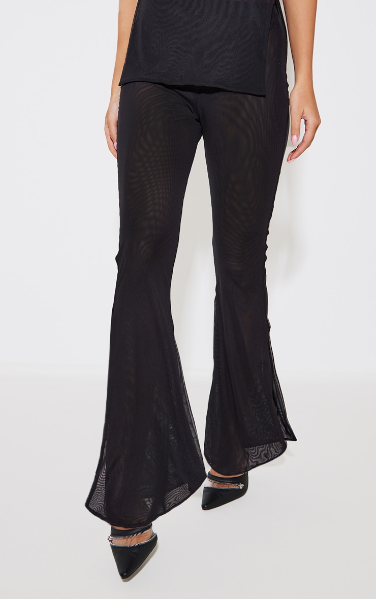 Black Sheer Mesh Flared Pants | Two Piece Sets | PrettyLittleThing CA
