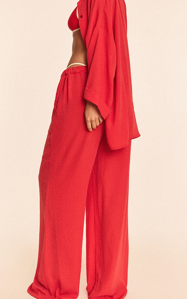Red Floaty Drawstring Beach Trousers | Swimwear | PLT