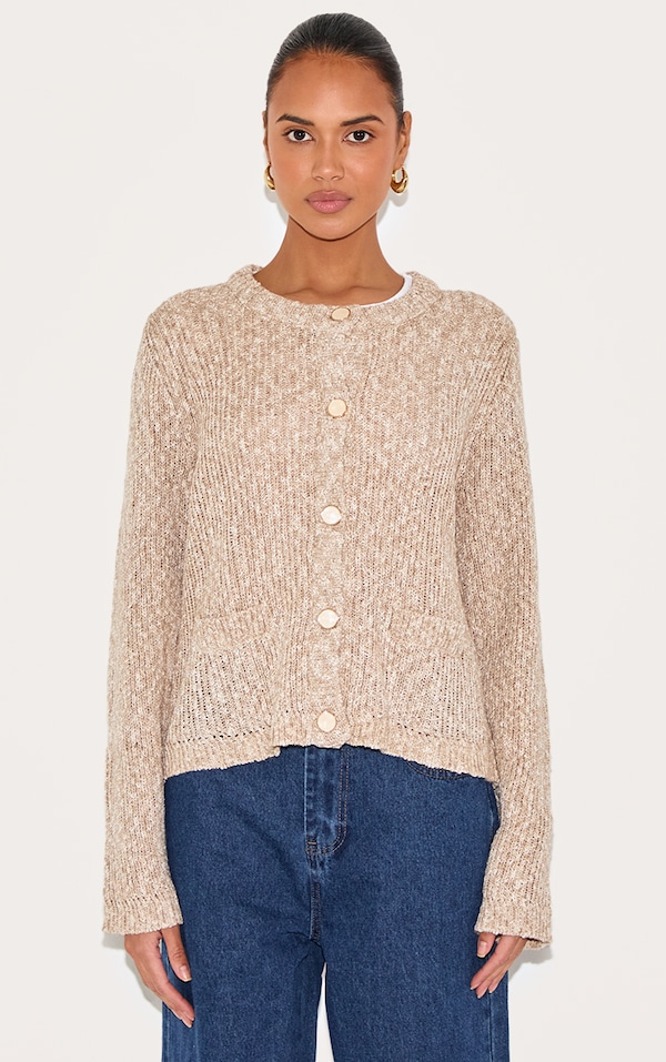 Mocha Marl Textured Bobble Knit Pocket Cardigan | Knitwear ...