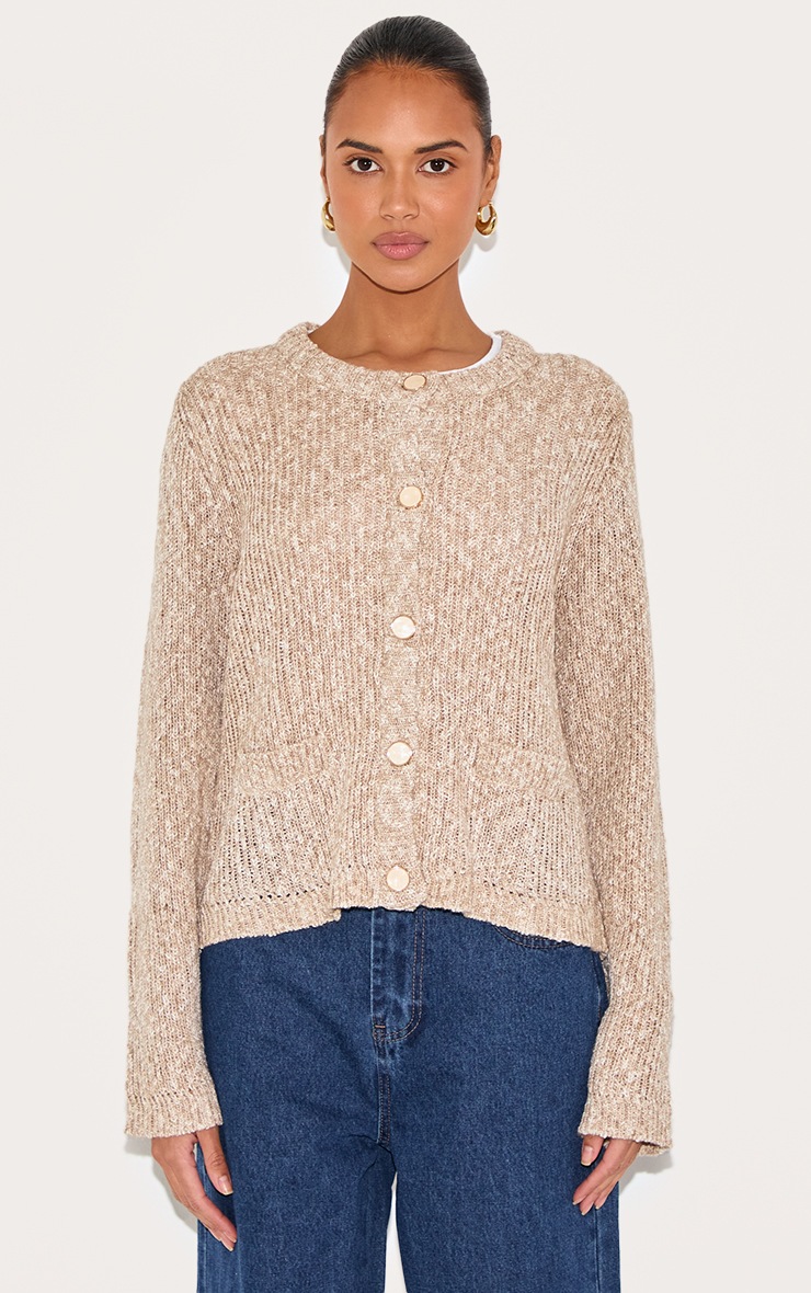 Mocha Marl Textured Bobble Knit Pocket Cardigan | Knitwear ...