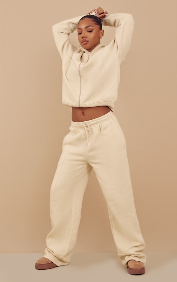 Beige Seam Detail Straight Leg Jogger | Sweat | PrettyLittleThing