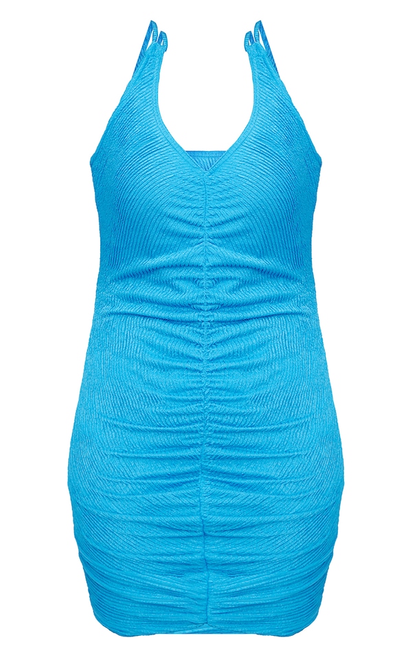 Plus Blue Textured Ruched Bodycon Dress | Plus Size | PLT