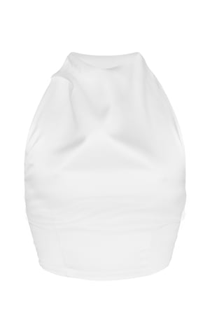 Premium White Satin High Neck Cowl Top | Tops | PrettyLittleThing USA