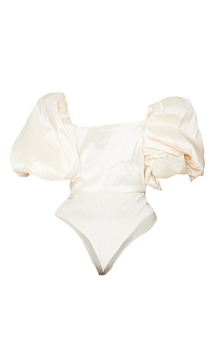 Plus Cream Extreme Puff Sleeve Bodysuit | Plus Size | PrettyLittleThing USA