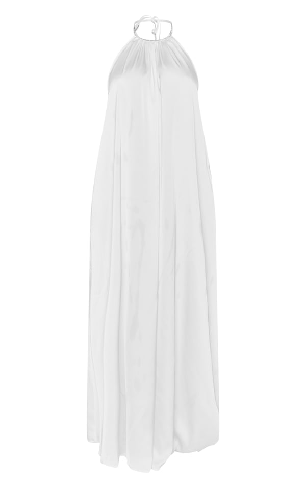 Plus White Diamante Halter Low Back Maxi Dress | Plus Size | PLT USA