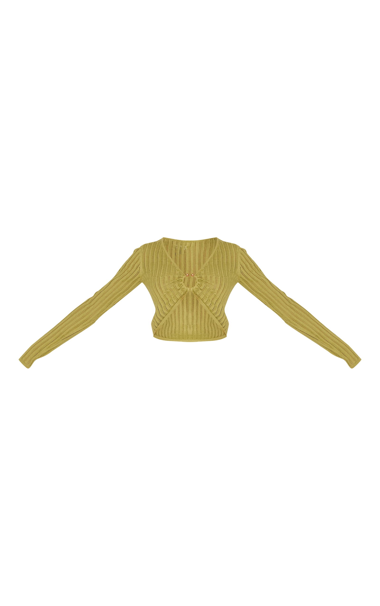 Olive Pointelle Knit Trim Detail Long Sleeve Top | Knitwear | PLT