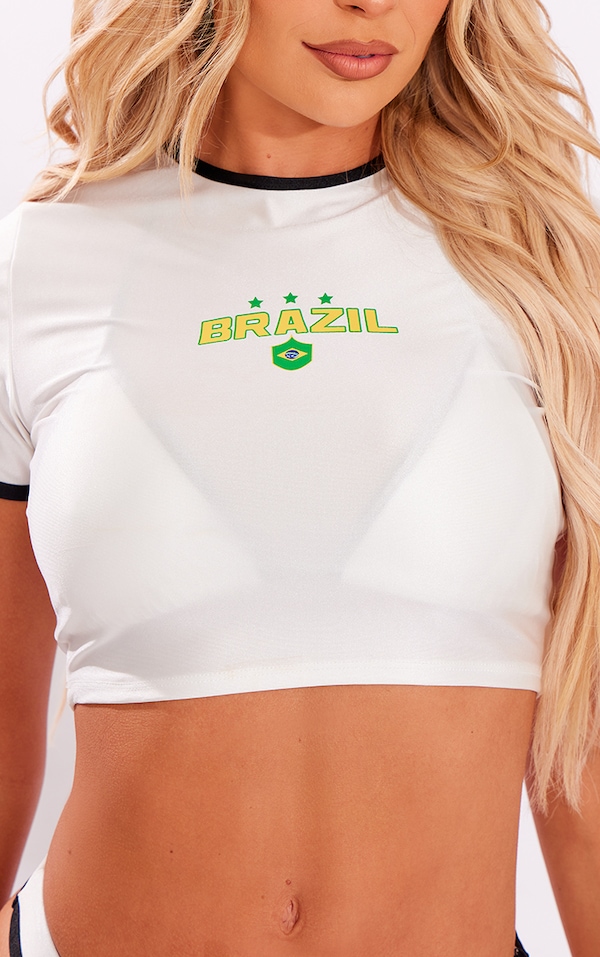 White Brazil Contrast Bikini Tee | Swimwear | PrettyLittleThing AUS