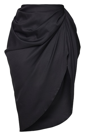 Plus Black Ruched Side Midi Skirt | Plus Size | PLT USA
