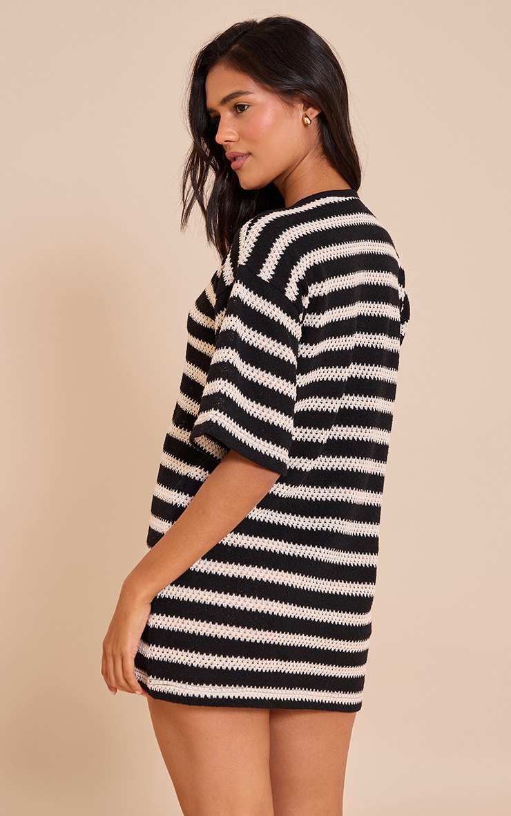 Black Monochrome Striped Texture Boxy Shift Dress | Dresses ...