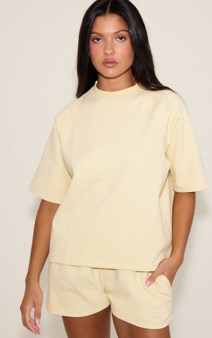 Butter Cream Embroidered Interlock Boxy Tee | Athleisure | PLT KSA