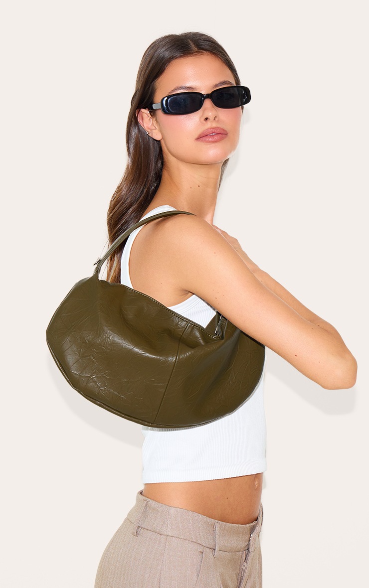 Olive Pu Curved Slouch Shoulder Bag | Accessories | PrettyLittleThing