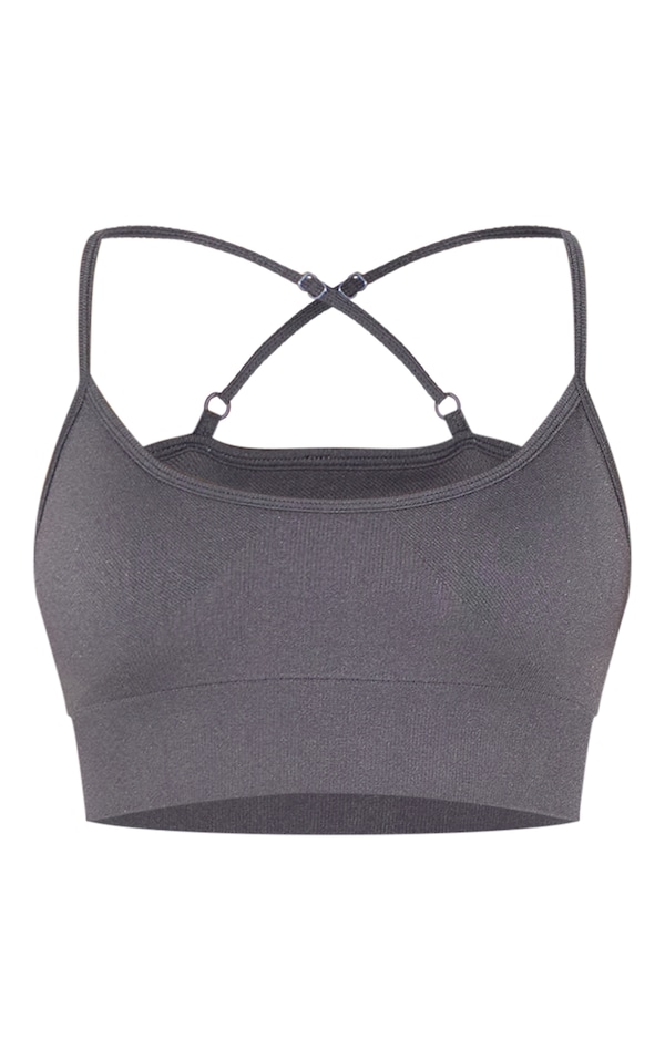 Charcoal Seamless Padded Sports Bra | Athleisure | PrettyLittleThing USA