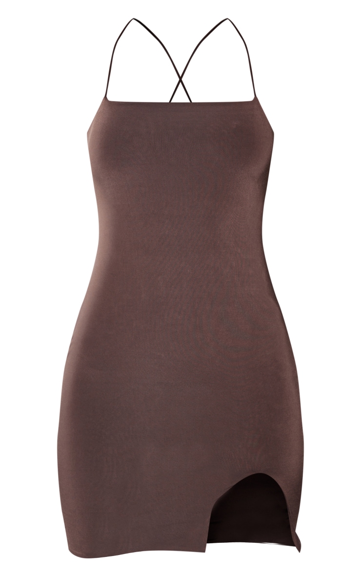 Chocolate Spaghetti Strap Split Bodycon Dress | Dresses ...