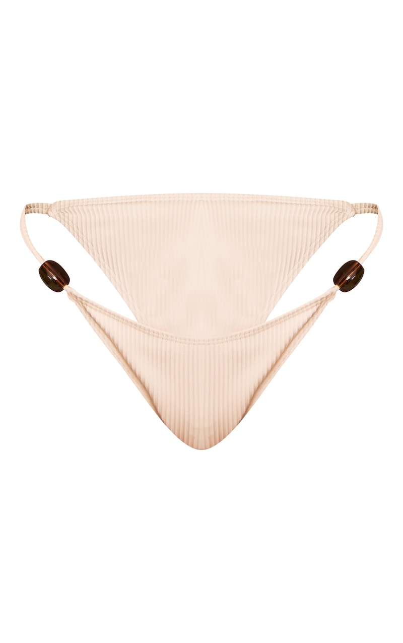 Ivory Ribbed Bead Trim Tanga Bikini Bottoms | Swimwear | PLT